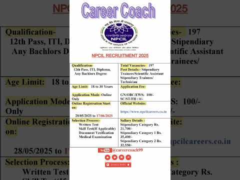 NPCIL Recruitment 2025 | NPCIL Stipendiary Trainee&Scientific Assistant Recruitment #job #jobsearch