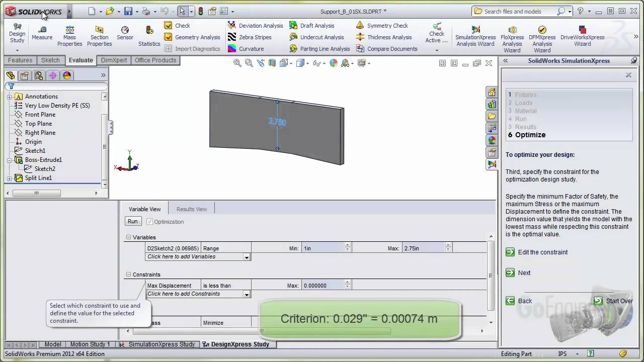 SOLIDWORKS Simulation – SimXpress Optimization