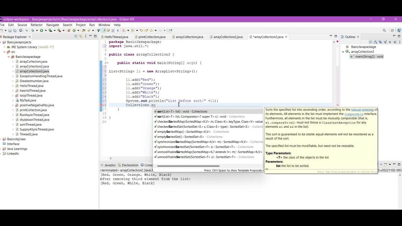 A Java program to sort a given arrayList | Java