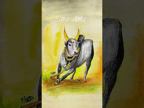 Jallikattu Pongal Festival Water Colour Painting 🐂🌾🖌️🎨✨ #shorts #jallikattu #pongal #SaraArts