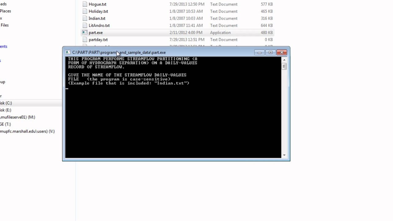 Baseflow estimation using the USGS software program PART