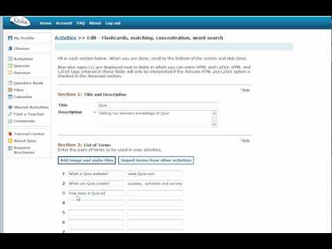 An introduction to QUIA - Creating and sharing an activity