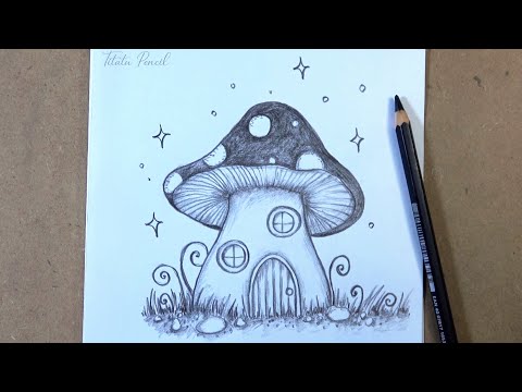 How to Draw a Mushroom House Step by Step | Pencil drawing