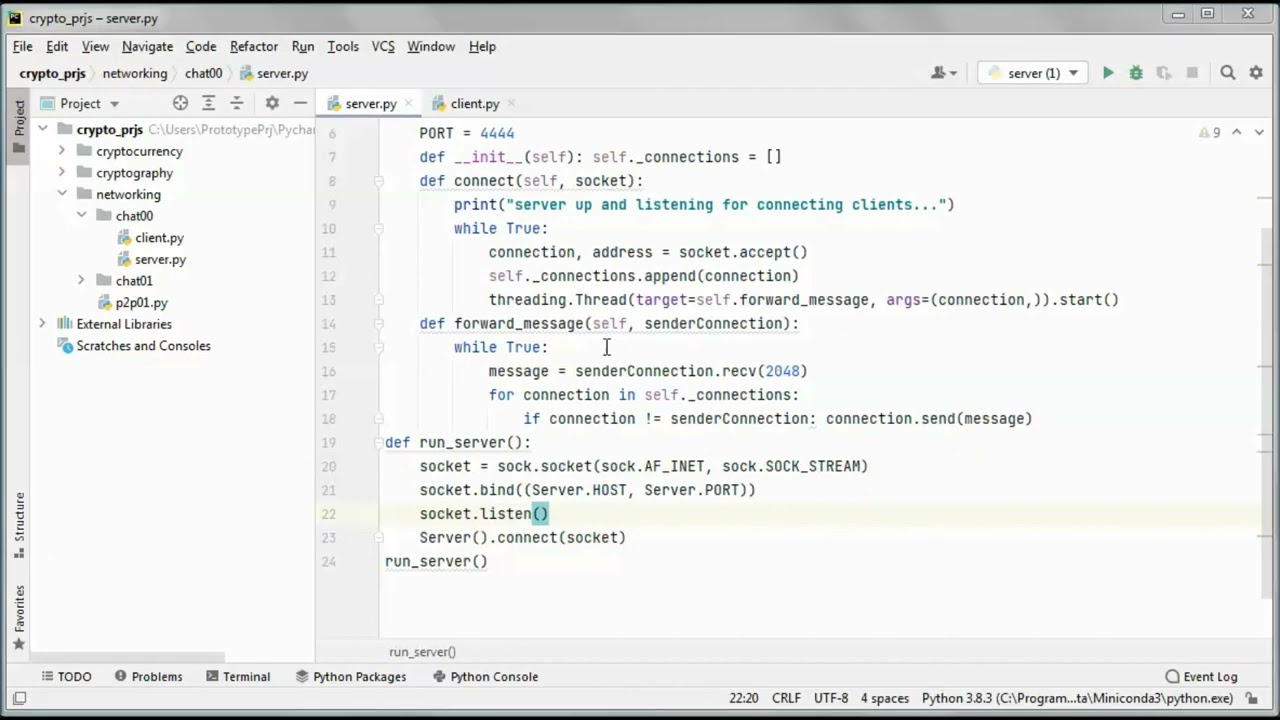 Client/Server + Python + Sockets + Threading + JSON + Minimal