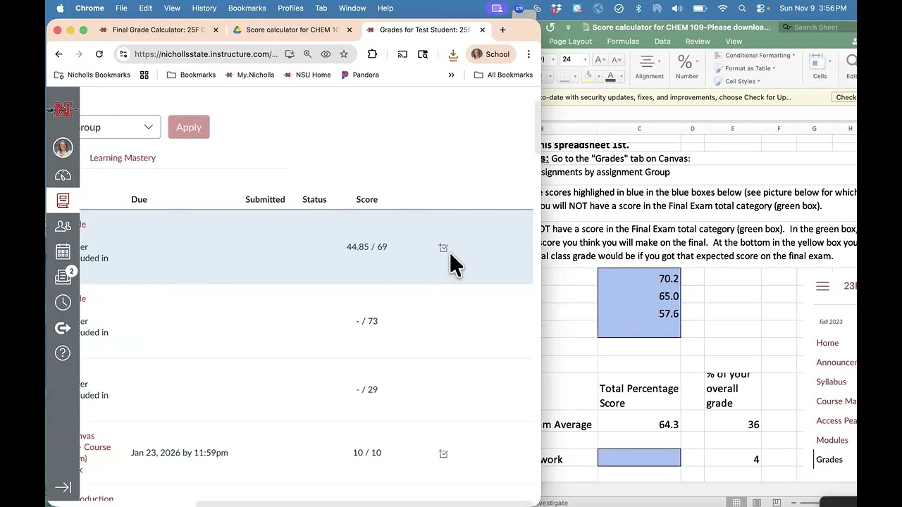 Chem 109 Final Grade Calculator Instructional Video