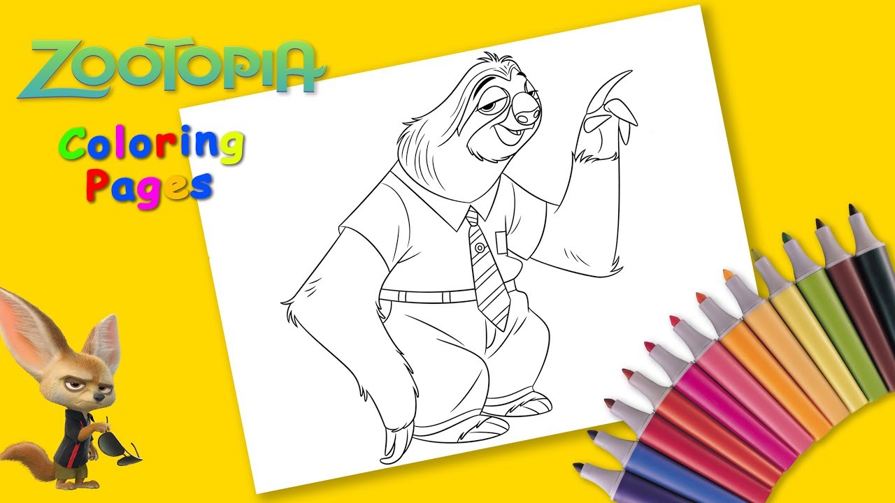Zootopia coloring page. Coloring Flash from Zootopia. How to draw a sloth