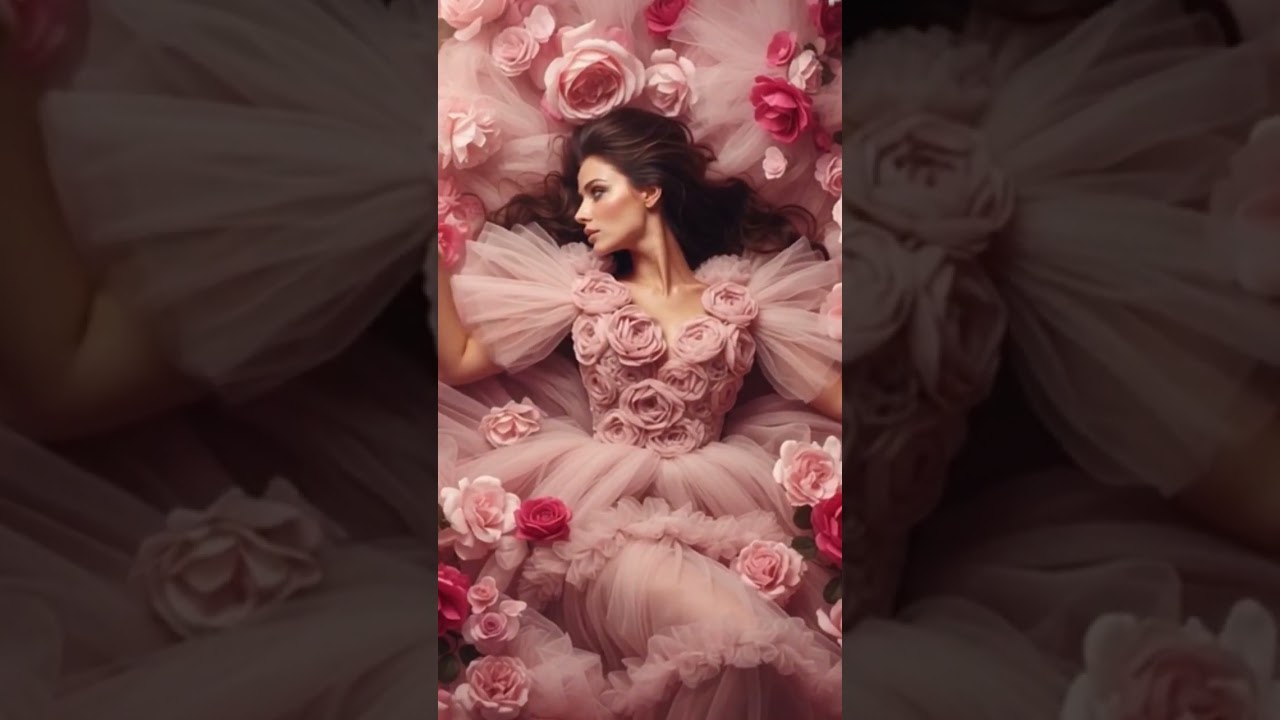 Dreamy Pink Rose Dress | Royalty Free |AI Generated Rose Queen Fantasy  | Cinematic Sleep #shorts