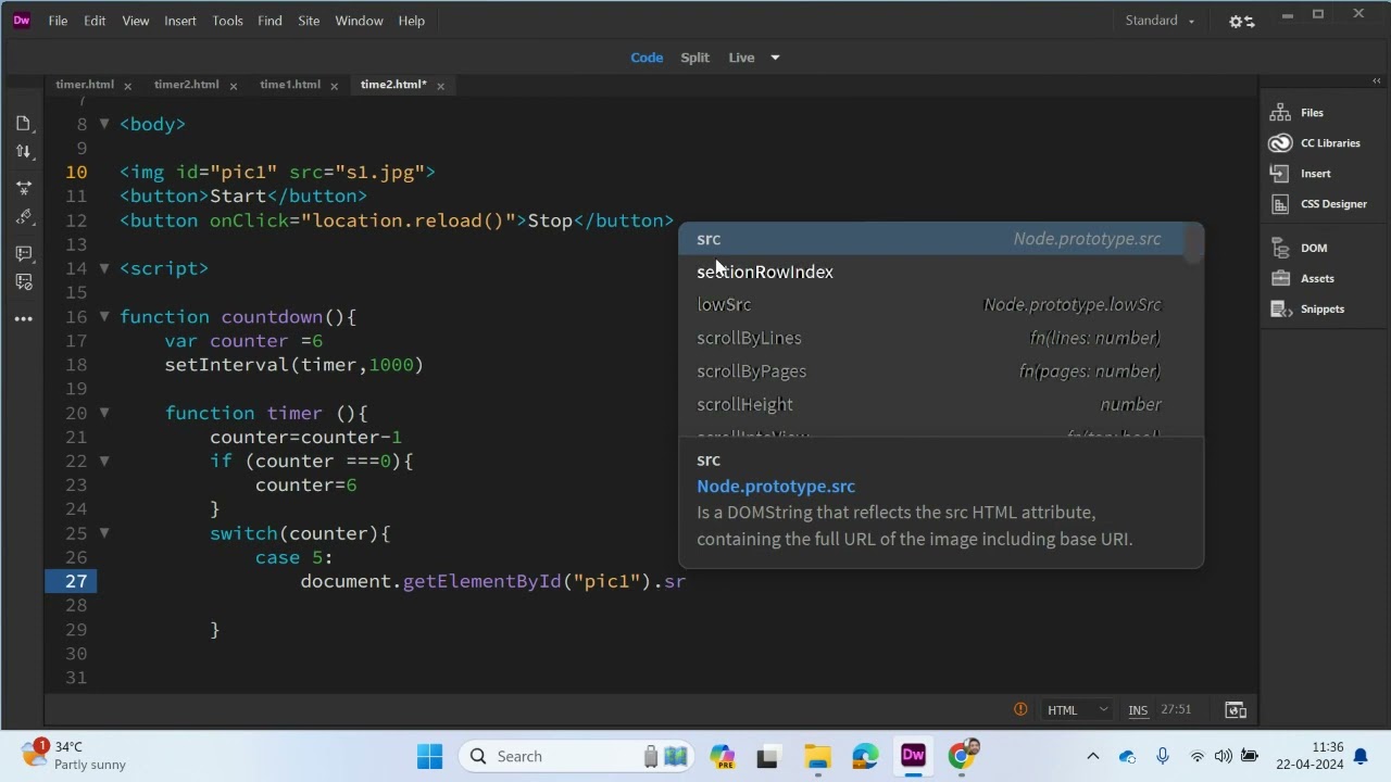 JavaScript Tutorial 19 - Functions (Timer Part 2)