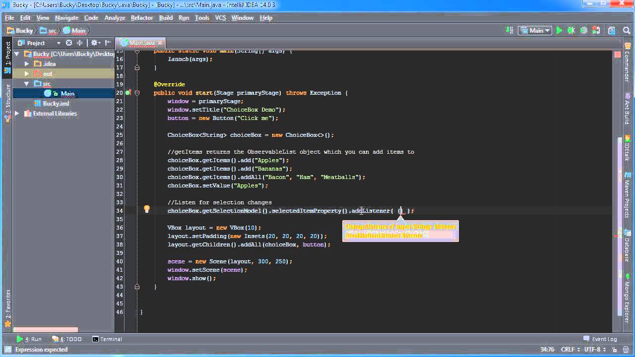 JavaFX Java GUI Tutorial - 13 - Listening for Selection Changes