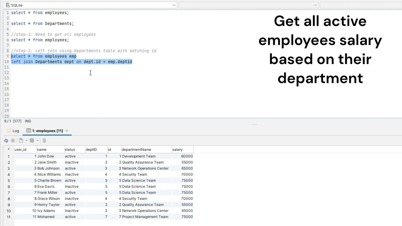 SQL | How to Get employees salary based on their department | sql query