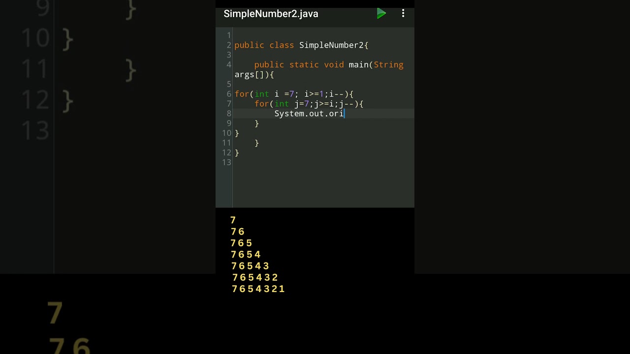 java programing - number Pyramid pattern 2' #javapattern #java   #coding #pyramid #pyramidpattern