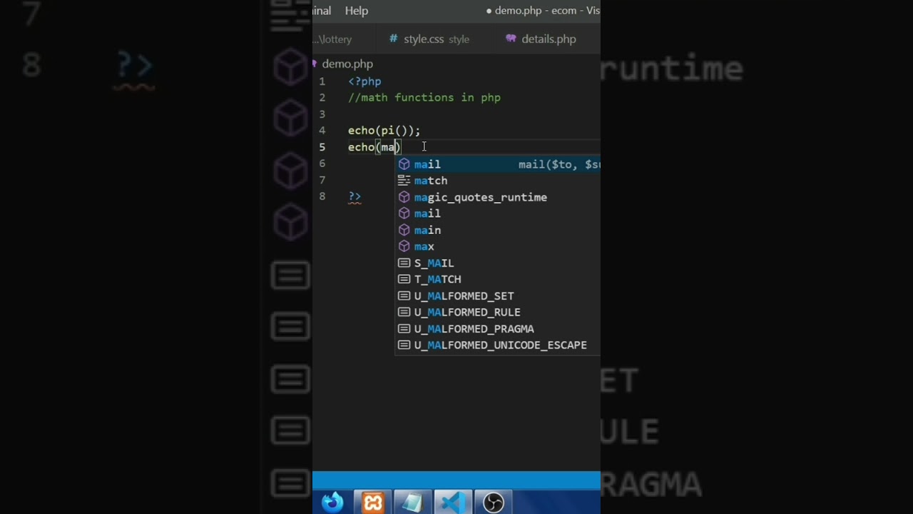 PHP All Math Functions #Shorts Tutorial | php Tutorial For Beginners