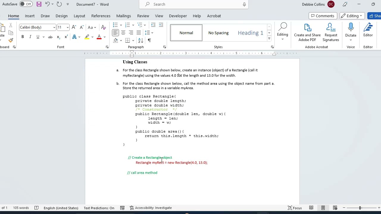 CS 121 Final Review - Using Classes
