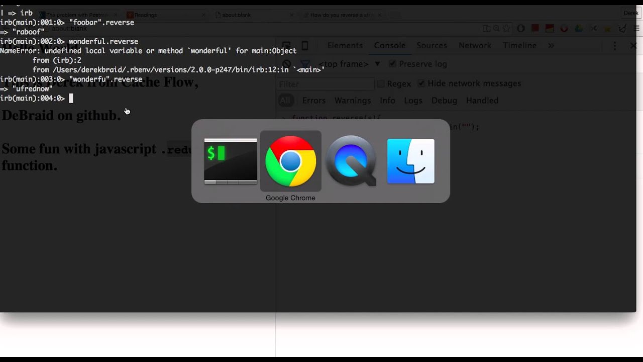 Javascript Tutorial: string and array manipulation (with reverse and reduce functions)