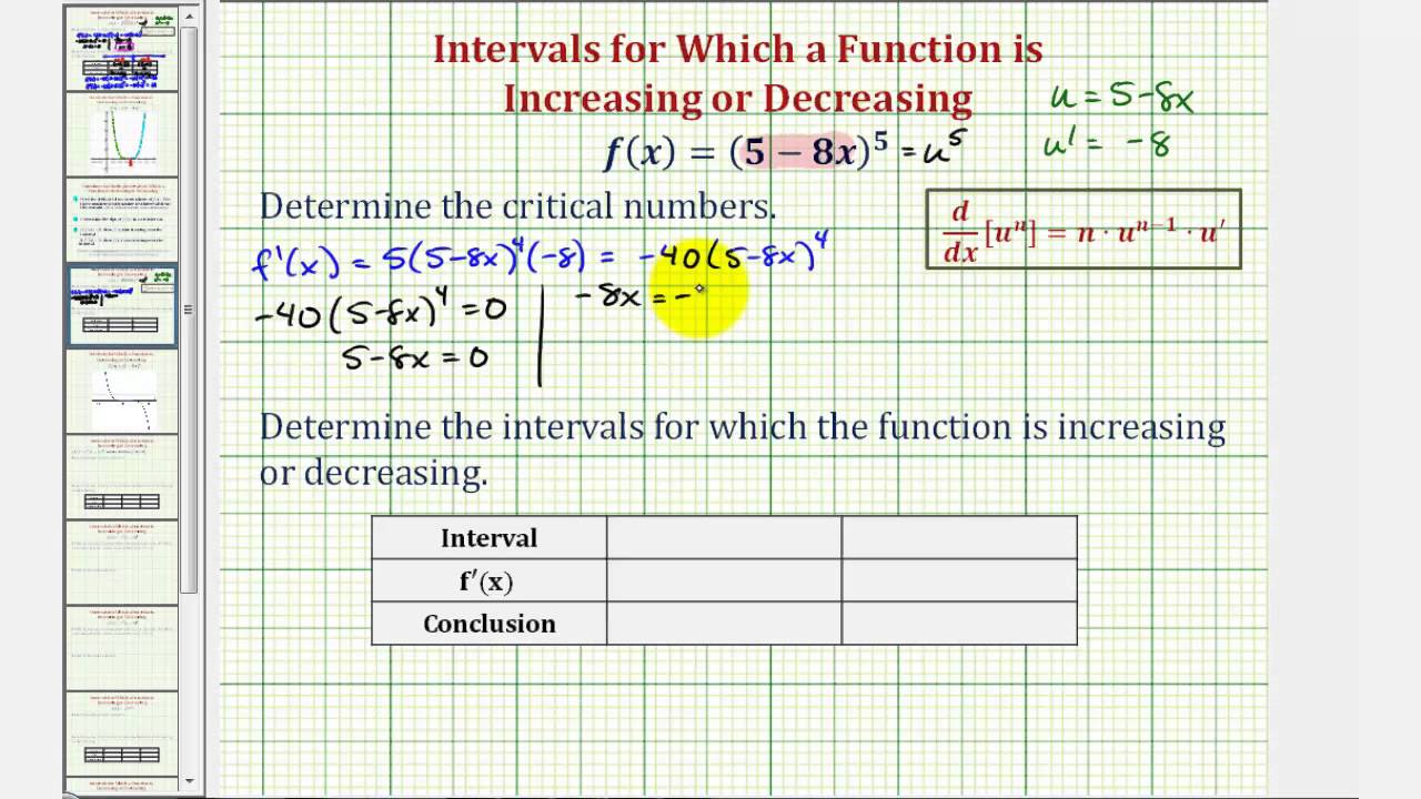 Ex 2: Determine the Intervals for Which a Function is Increasing and Decreasing