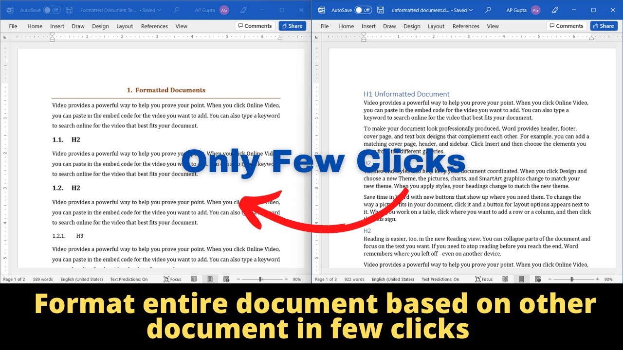 Trick to apply styles and formatting of one document to other Ms Word document in one go