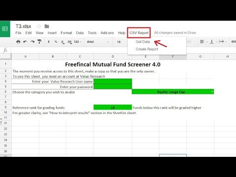 Freefincal Mutual Fund Screener User Guide