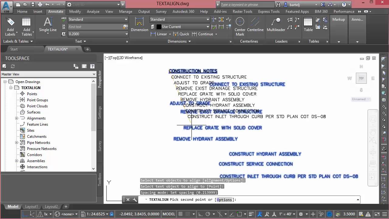 Using the TextAlign command in AutoCAD based products