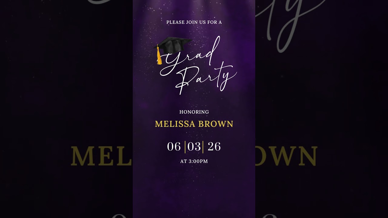 Graduation Party Video Template, Sparkle Purple Gold Animated Invitation, DIY Grad Party Video