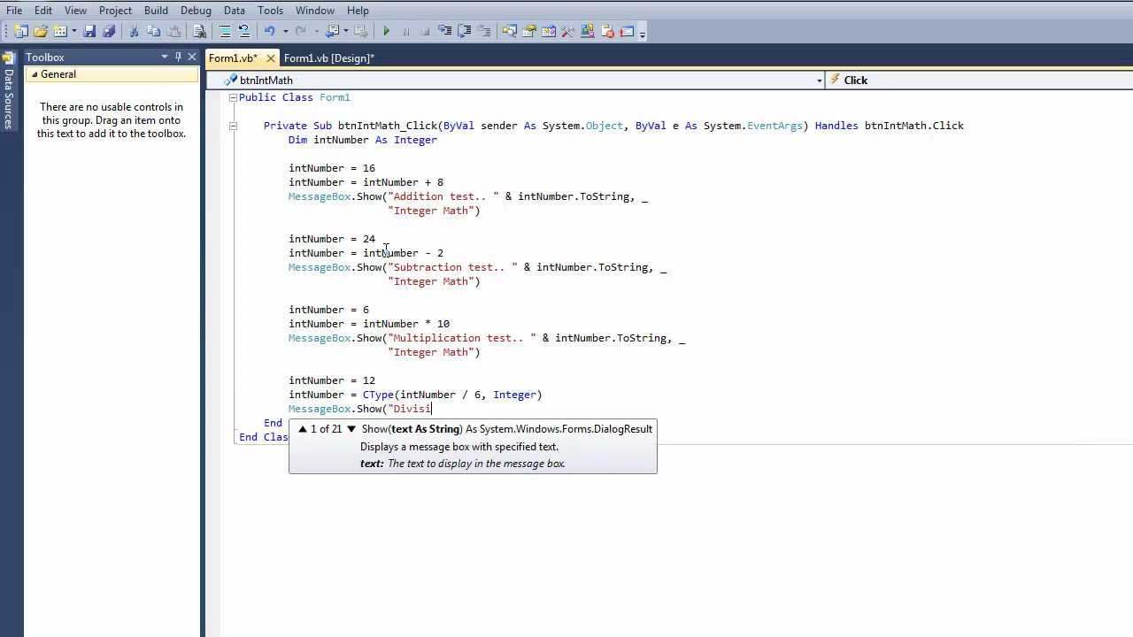Visual Basic integer math episode 16