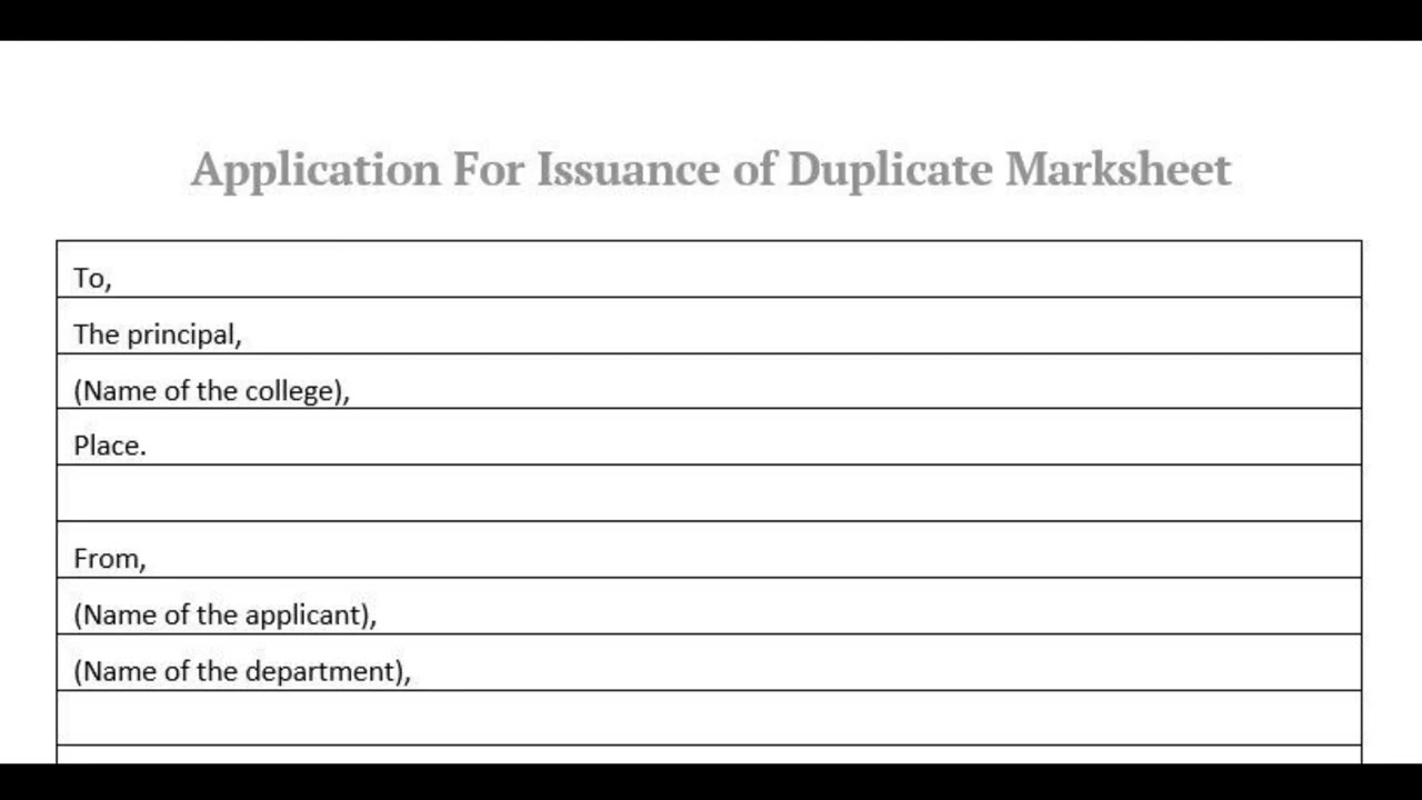 Duplicate marks sheet application/ application for duplicate marks sheet |Letters World