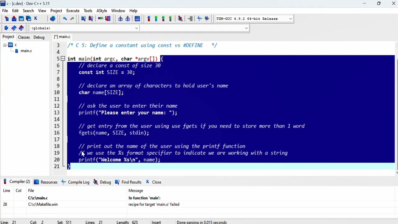 C 6:  Define a constant using const vs define
