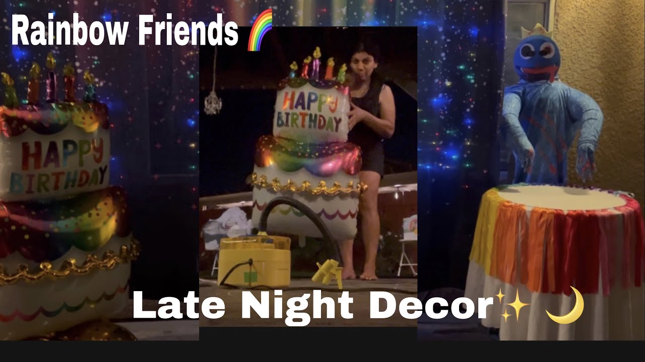 Decorating My Patio Late At Night!! **Rainbow friends theme backdrop**