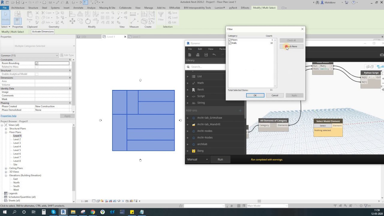 Revit Dynamo :- Wall Split _level to level by Dynamo