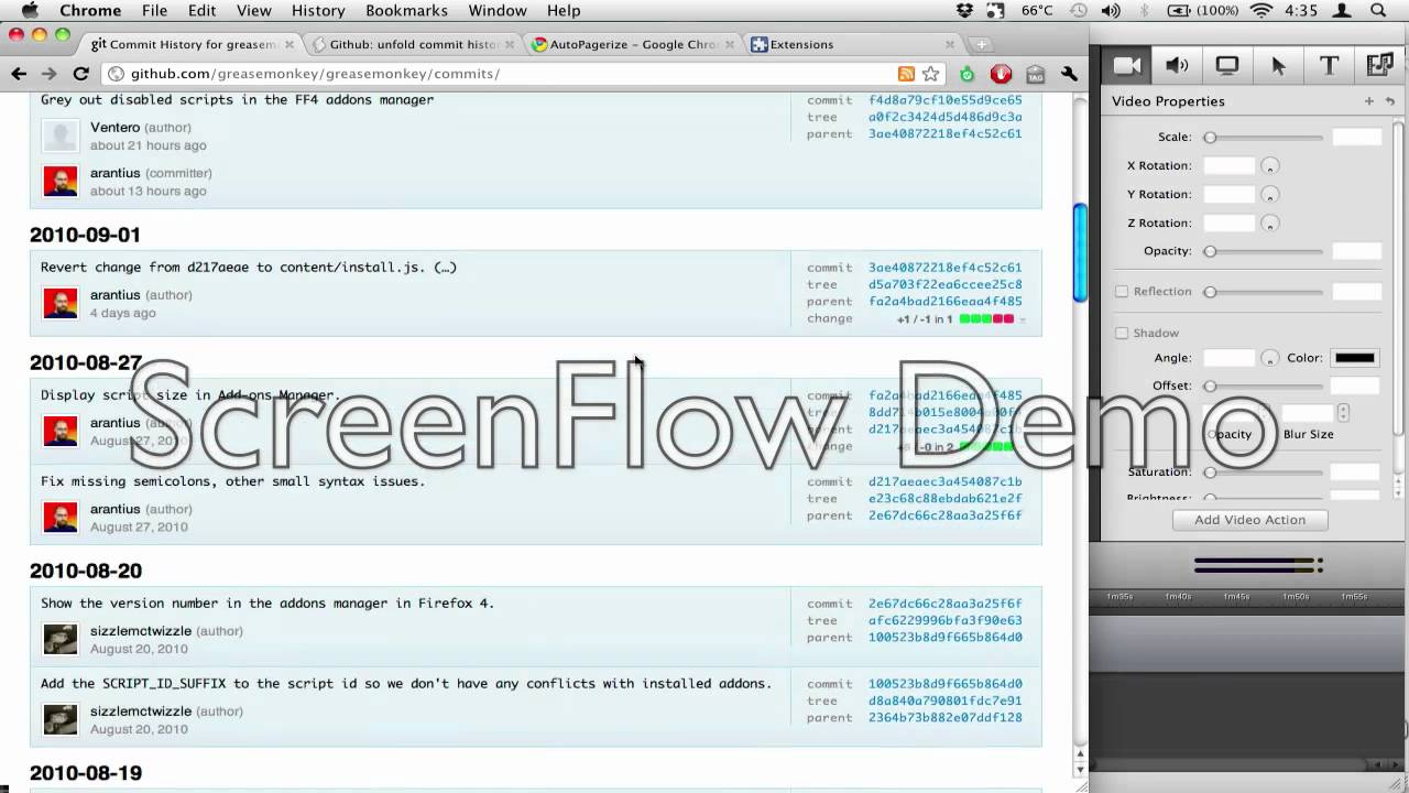 Github: unfold commit history user script