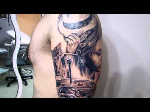 Chicago tattoo with Cadillac car - Chris Cosmos Tattoo Studio