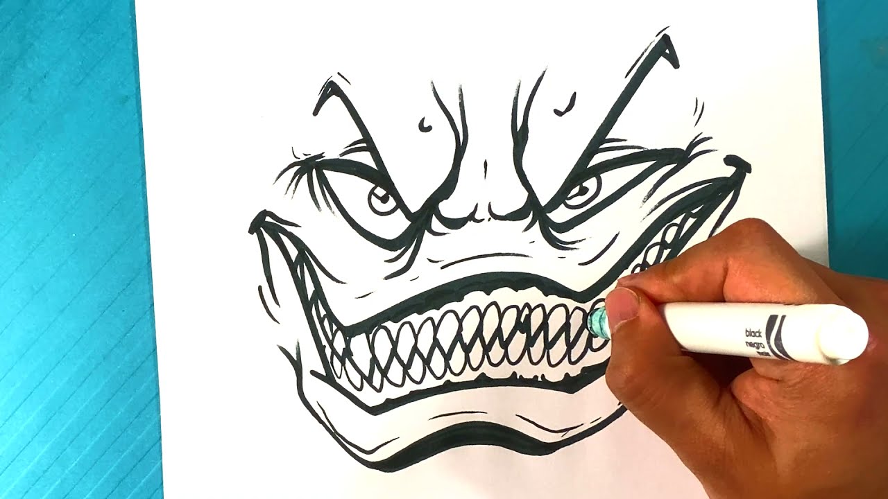 EASY How to Draw SCARY MONSTER FACE
