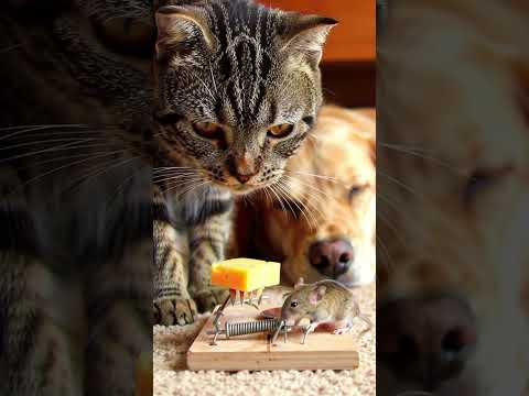 Day 5, π±ππ unlikely Friends: Cat, Dog, and Mouse Share a Tense Snack Time #cat #cute #kitty