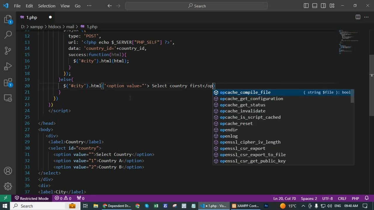 How to make a dependent dropdown list using PHP Ajax || Dependent dropdown in PHP Ajax