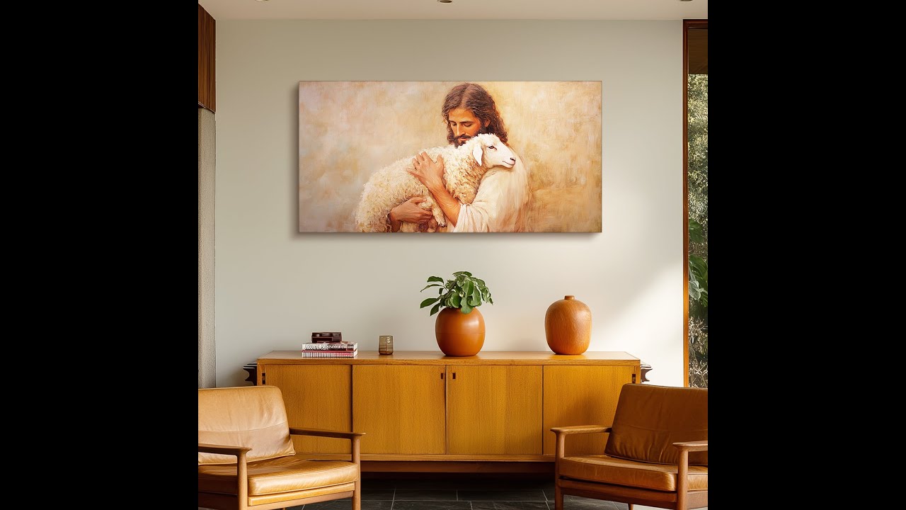 Jesus Christ Wall Art, Christian Lamb of God 'The Lord Is My Shepherd' Canvas Painting