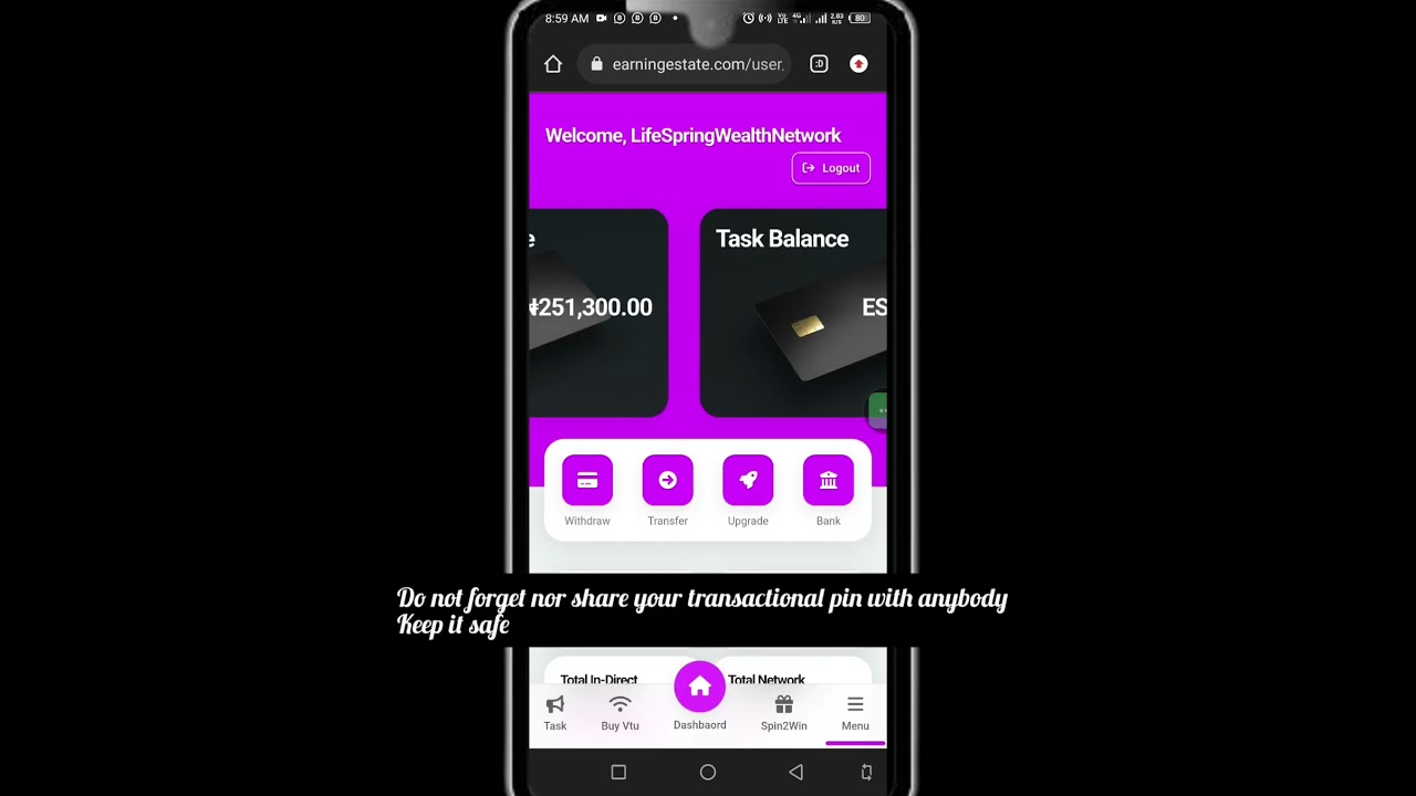 How to set transactional pin on EarningEstate Platform