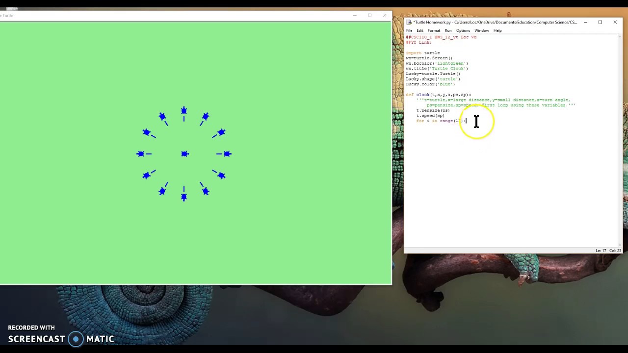Lucky Draws Turtle Clock using Python CSC110_1 HW3_12 Loc Vu