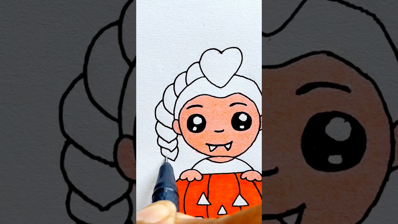🎃:🧛‍♀️ Cute Vampire Girl with Pumpkin 🎃 | Easy Halloween Drawing for Kids 👻 || Art Tutorial ✏️