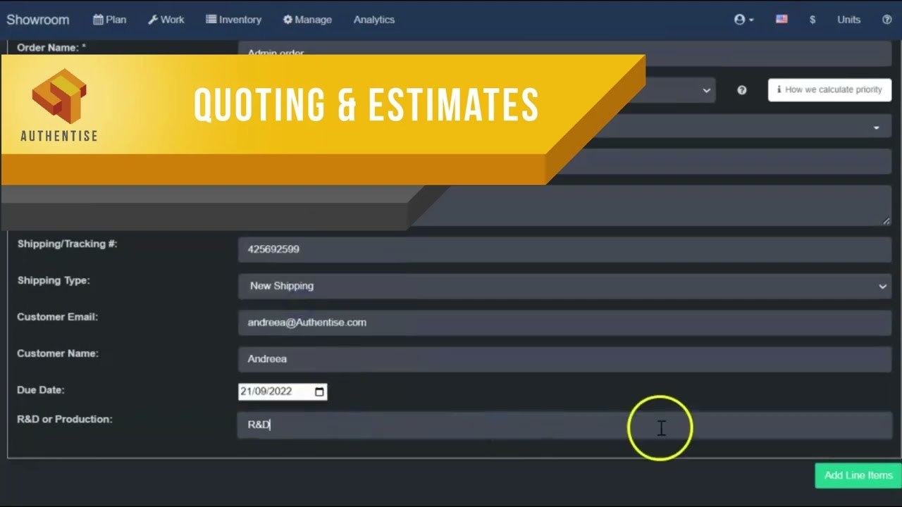 Quoting & Estimates - Authentise FLOWS Features