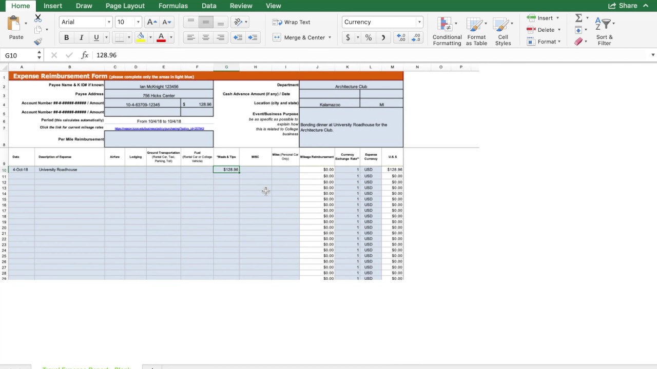 Completing an Expense Reimbursement Form