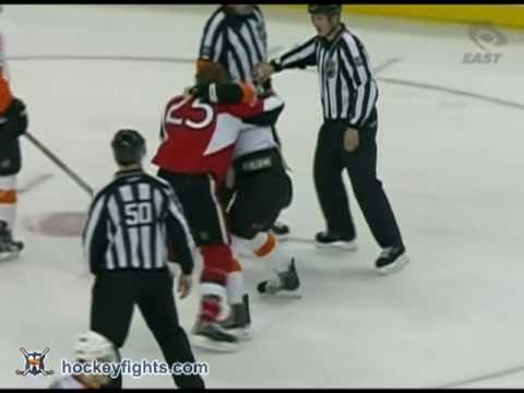 Ben Holmstrom vs. Chris Neil, April 05, 2011 - Philadelphia Flyers vs ...
