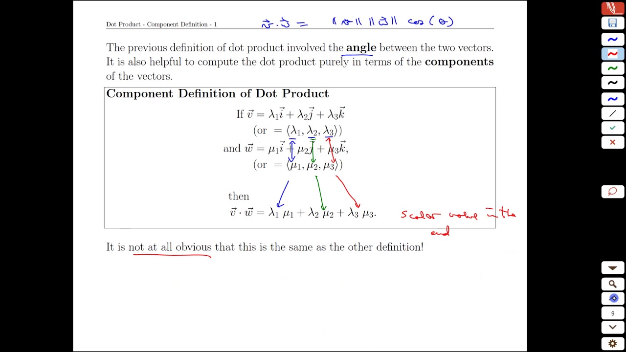 Unit 20-3 Dot Product - Component Definition - MATH 121