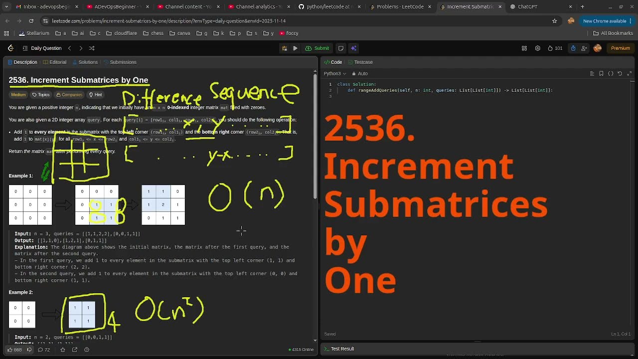 Leetcode Daily Challenge 2536. Increment Submatrices by One #python #dsa