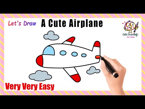 Cute Airplane Drawing for Kids, step by step.