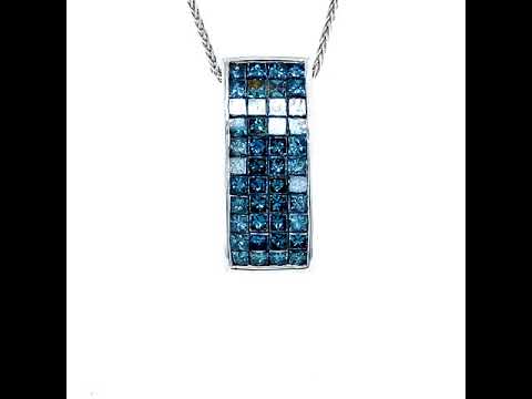 Sparkling Blue Diamond Necklace Set in 14 Karat White Gold