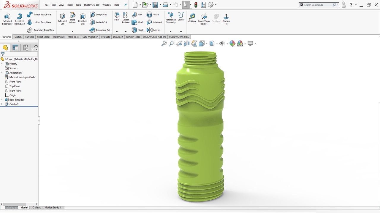 How to Model a Plastic Bottle in SolidWorks | Surface Tools Tutorial