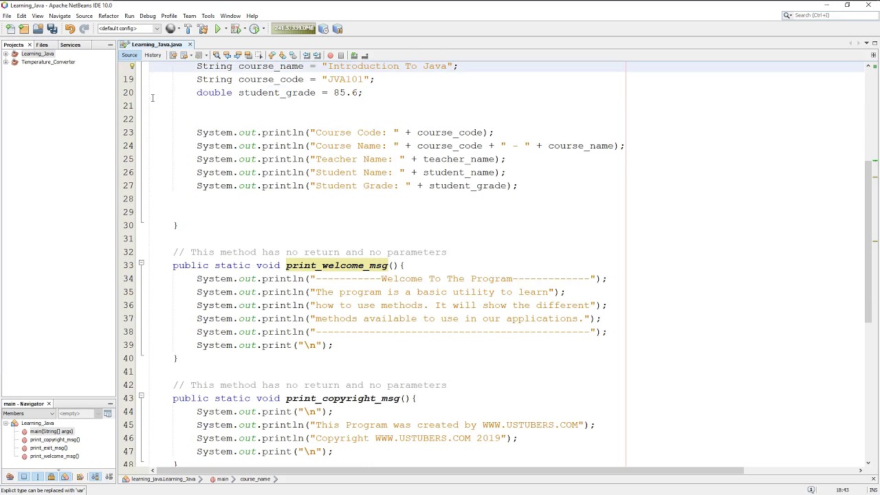 LEARNING JAVA: Methods /w No Return, Passed Parameters(TUTORIAL)