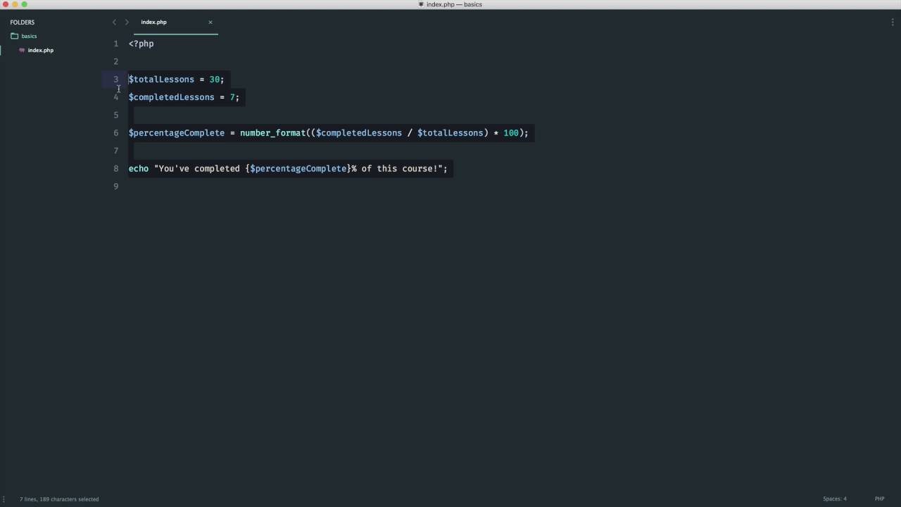 PHP Basics: Arithmetic: Basic Arithmetic (18/35)