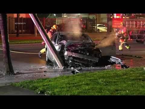 1 Injured in Single-Vehicle Fiery Crash into Light Pole – KeyNewsNetwork