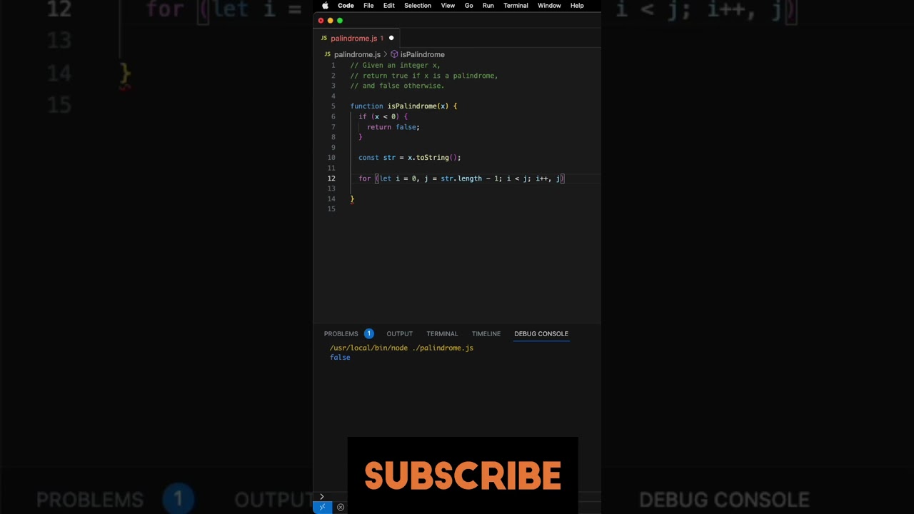 How to solve Palindrome problem using Javascript #algorithm #palindrome #coding #programming