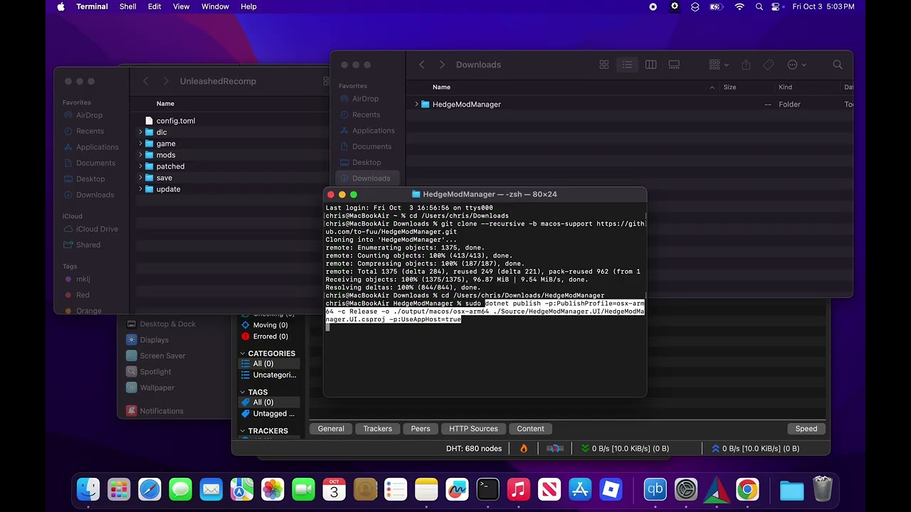 How to build hedgemodmanger for sonic unleashed on mac very fast